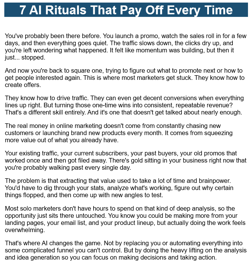 7 AI Rituals That Pay Off Every Time – AI PLR – Just $1 – PLR Launch