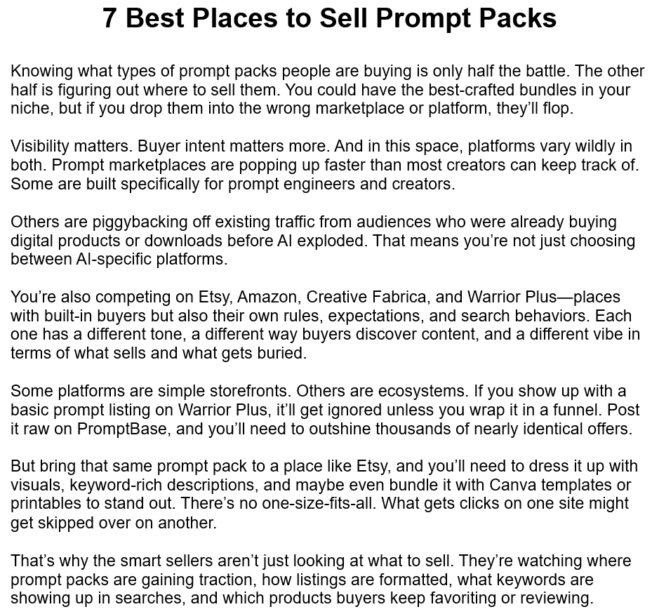 OTO: 7 Best Places to Sell Prompt Packs – AI PLR – PLR Launch