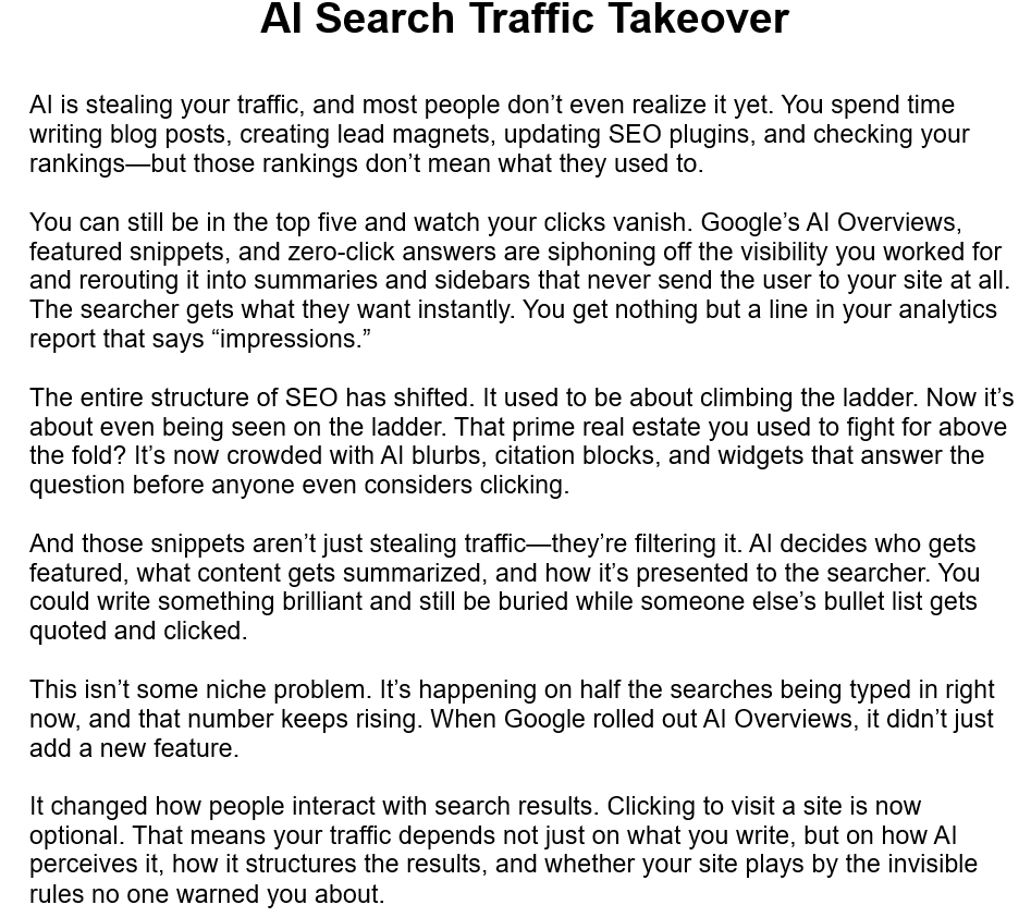 OTO 1: The AI Search Traffic Takeover eBook Bundle – AI PLR – PLR Launch