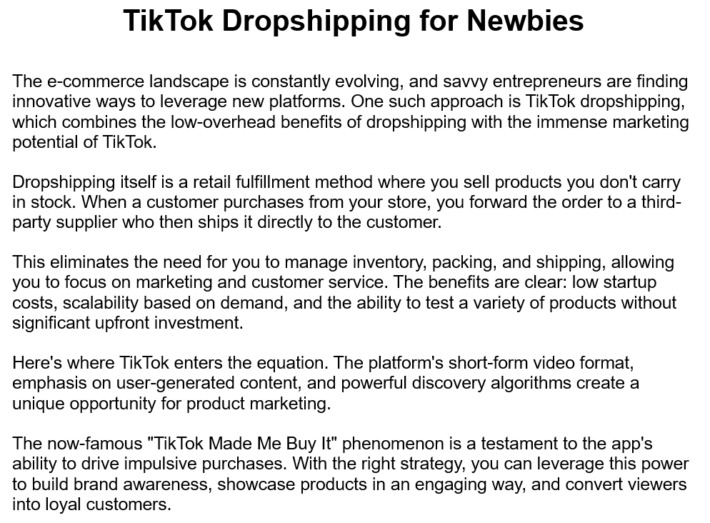 TikTok Dropshipping for Newbies – AI Assisted PLR – PLR Launch