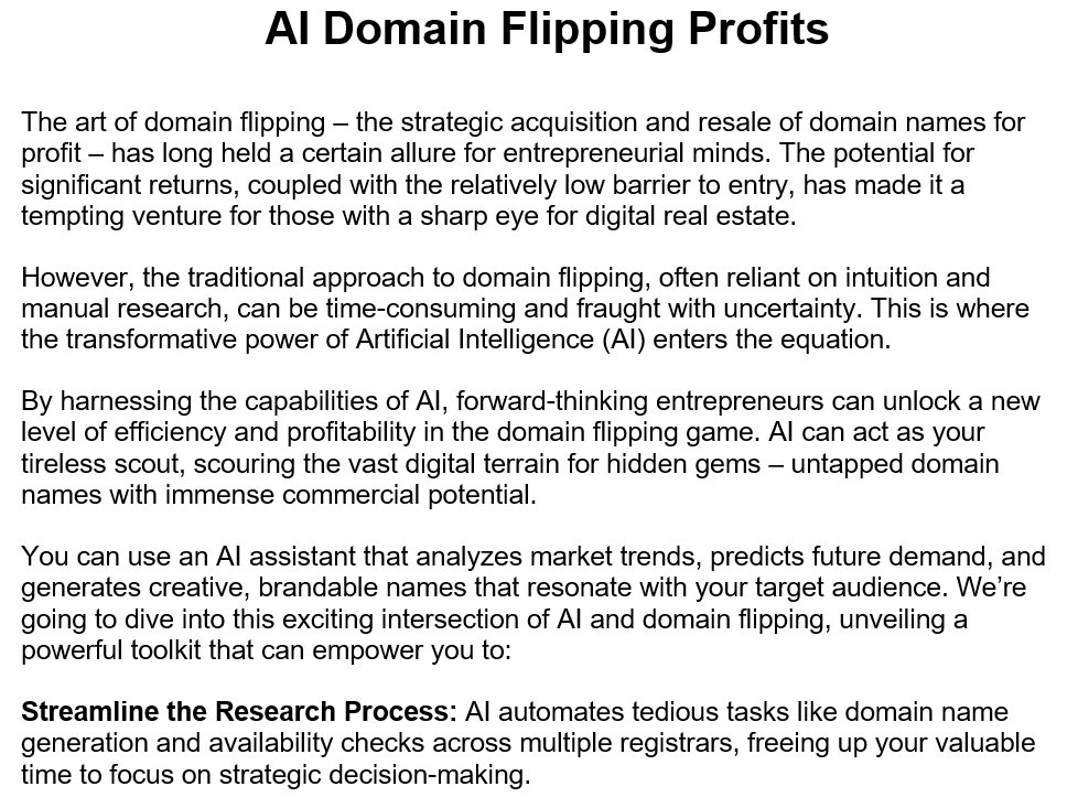 AI Domain Flipping Profits – AI-Assisted PLR – PLR Launch