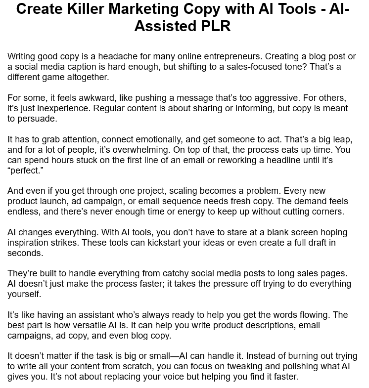 Create Killer Marketing Copy with AI Tools – AI-Assisted PLR – PLR Launch