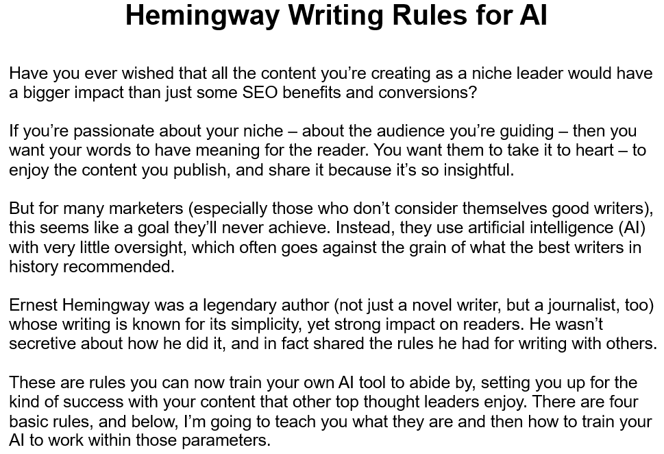 Hemingway Writing Rules for AI – 48 Hour Limited PLR – PLR Launch