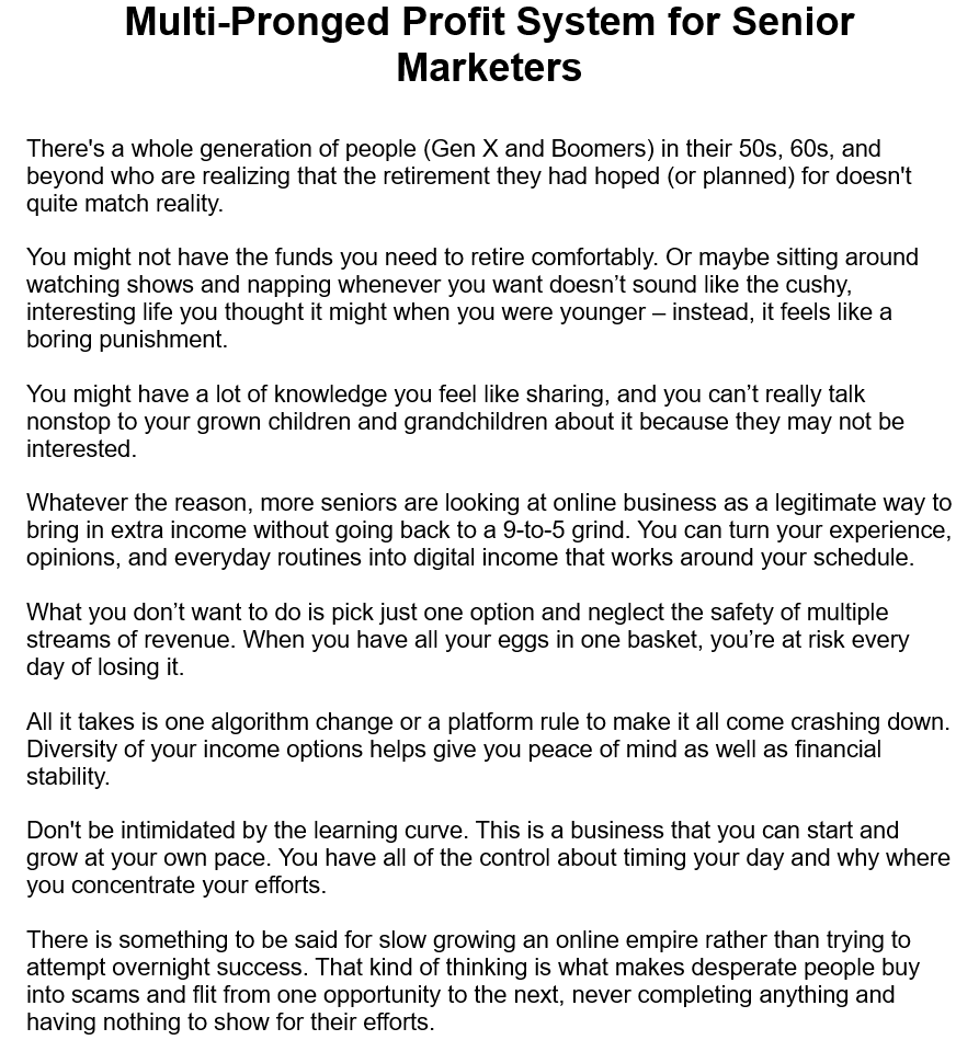 Multi Pronged Profit System for Senior Marketers – 48 Hour Limited PLR ...