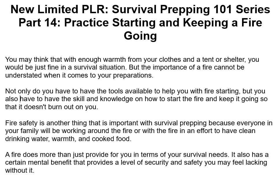 Survival Prepping 101 Series Part 14: Practice Starting and Keeping a Fire Going – Limited PLR ...