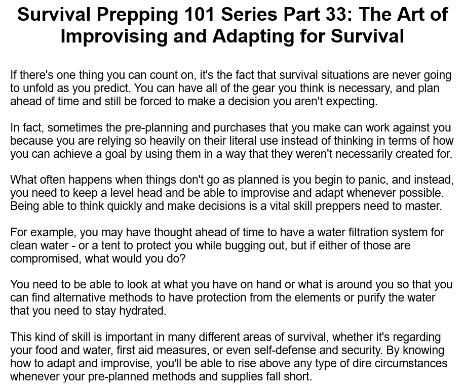 Survival Prepping 101 Series Part 33: The Art of Improvising and ...