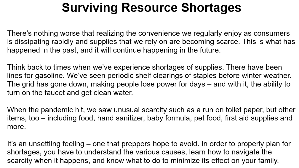 Surviving Resource Shortages – Limited PLR – PLR Launch