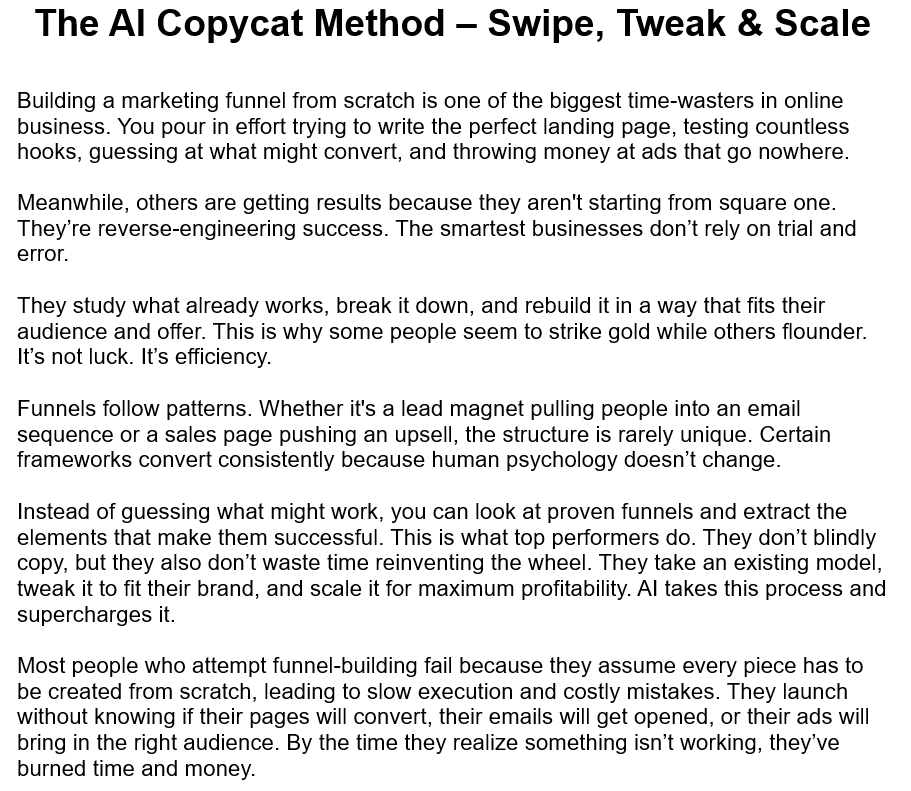 The AI Copycat Method – Swipe, Tweak and Scale – AI Assisted PLR – PLR Launch