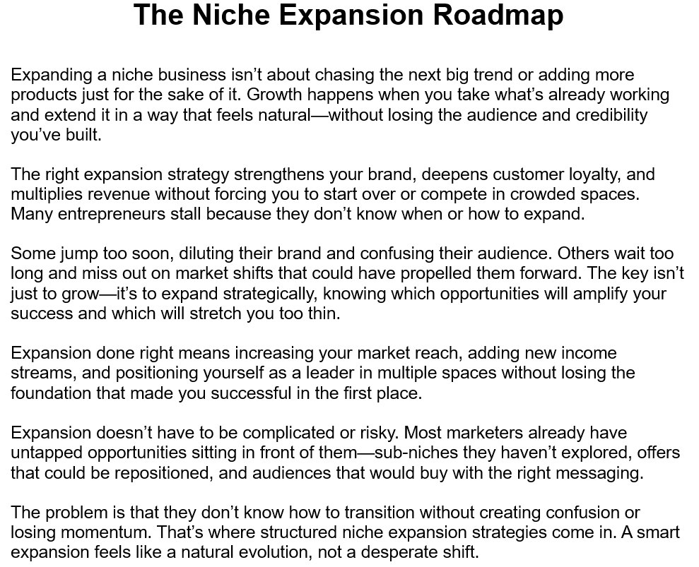The Niche Expansion Roadmap – AI Assisted PLR – PLR Launch