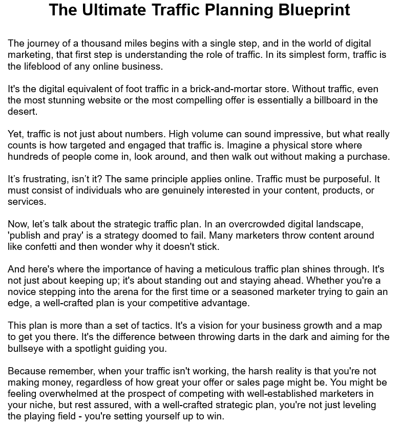 The Ultimate Traffic Planning Blueprint – AI Assisted PLR – PLR Launch