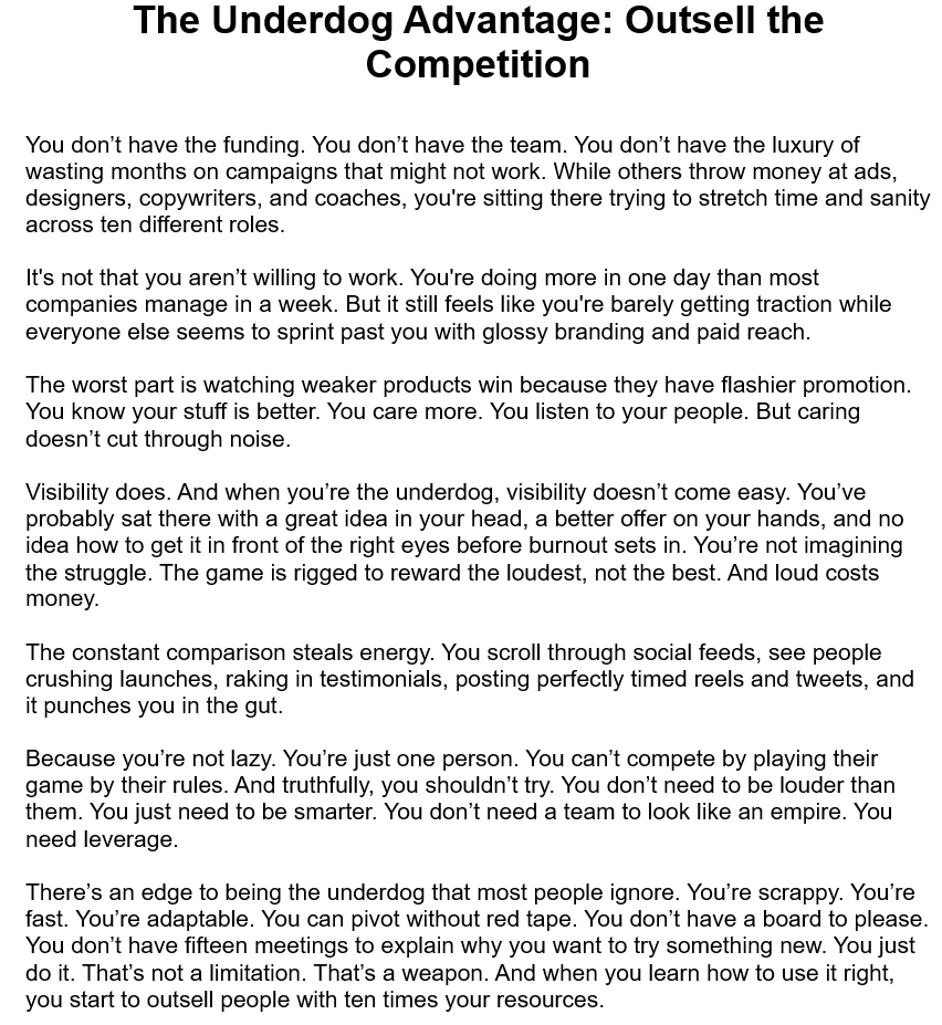 The Underdog Advantage: Outsell the Competition – AI PLR – PLR Launch