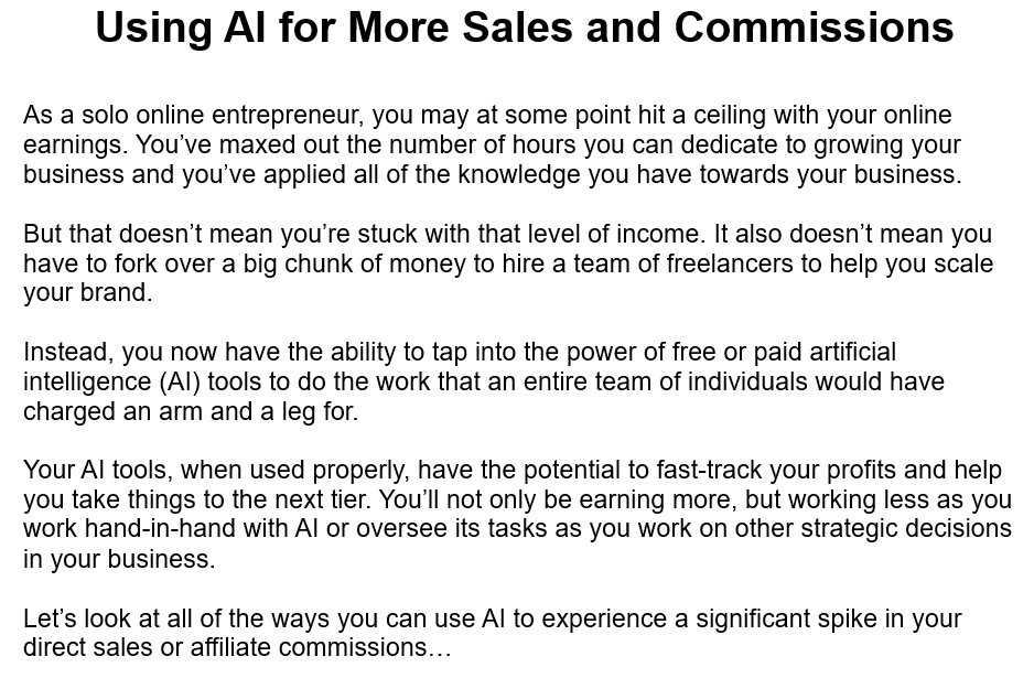 Using AI for More Sales and Commissions PLR – PLR Launch